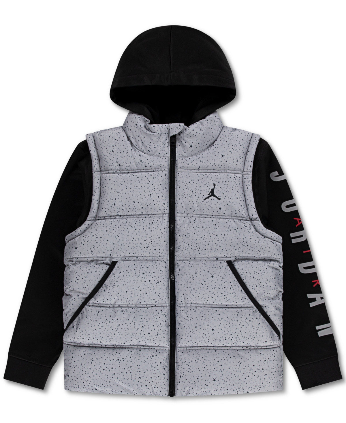 Click here for Jordan Boys 8-20 Layered Look Hooded Jacket - Gray... prices