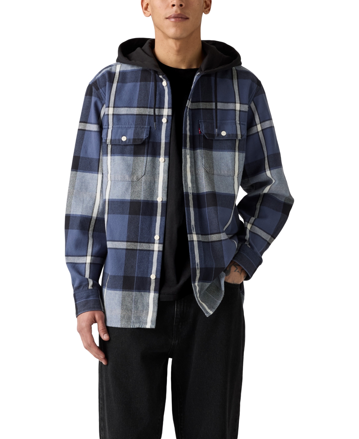 Click here for Levis Mens Relaxed Fit Hooded Long Sleeve Button-F... prices