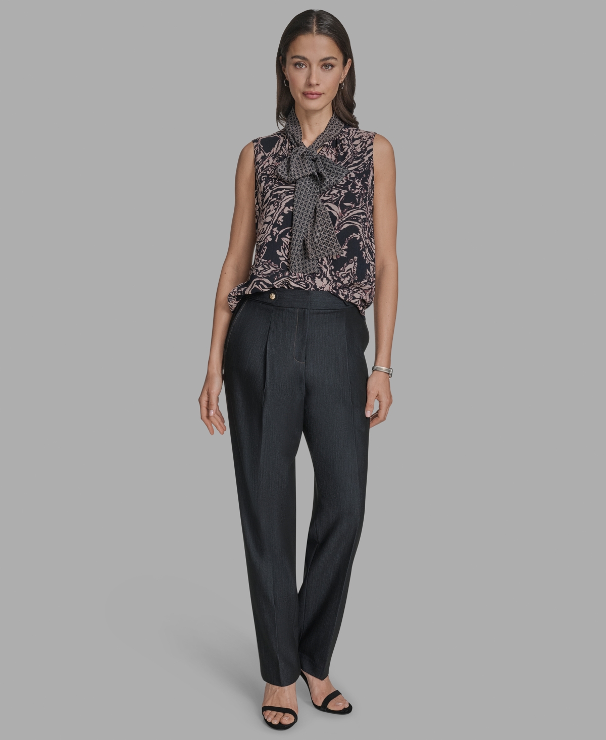 Click here for Bcbg Womens Printed Sleeveless Tie-Neck Blouse - D... prices
