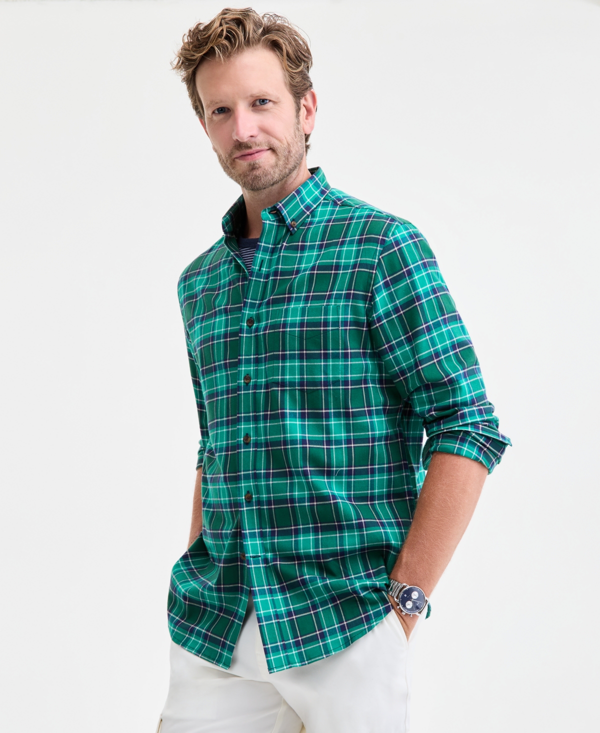 Click here for Club Room Mens Proper Plaid Brushed Cotton Button-... prices