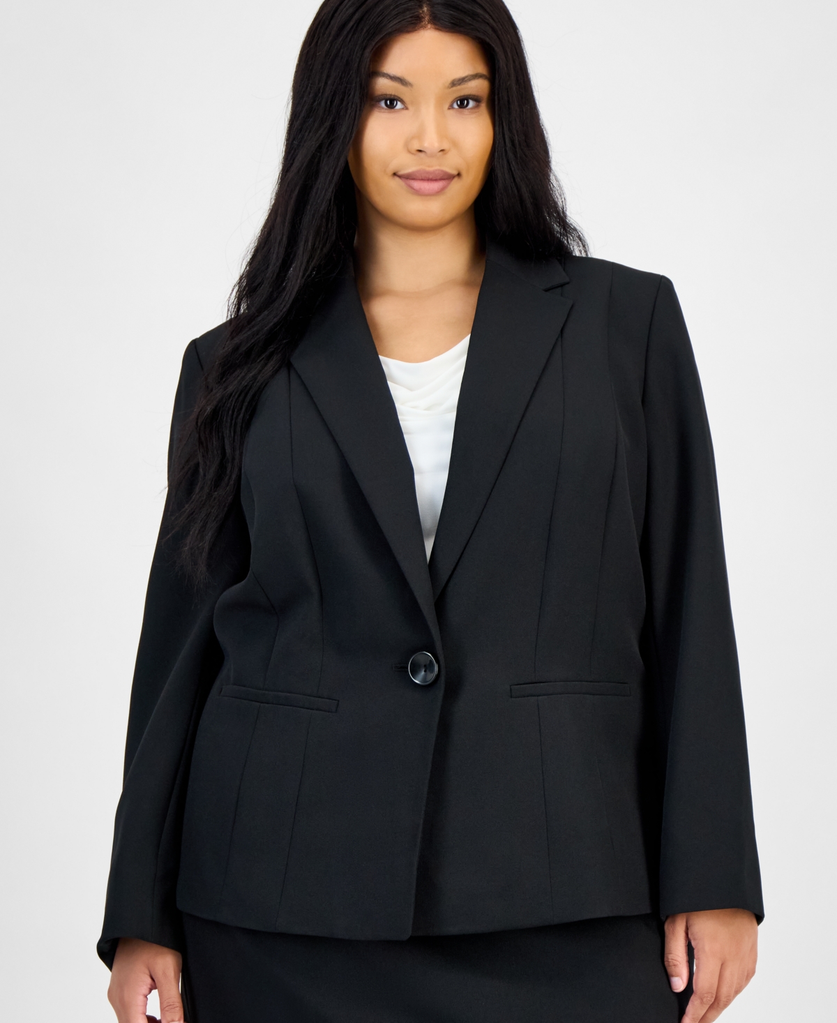 Click here for Kasper Plus Size Crepe One-Button Blazer - Black prices