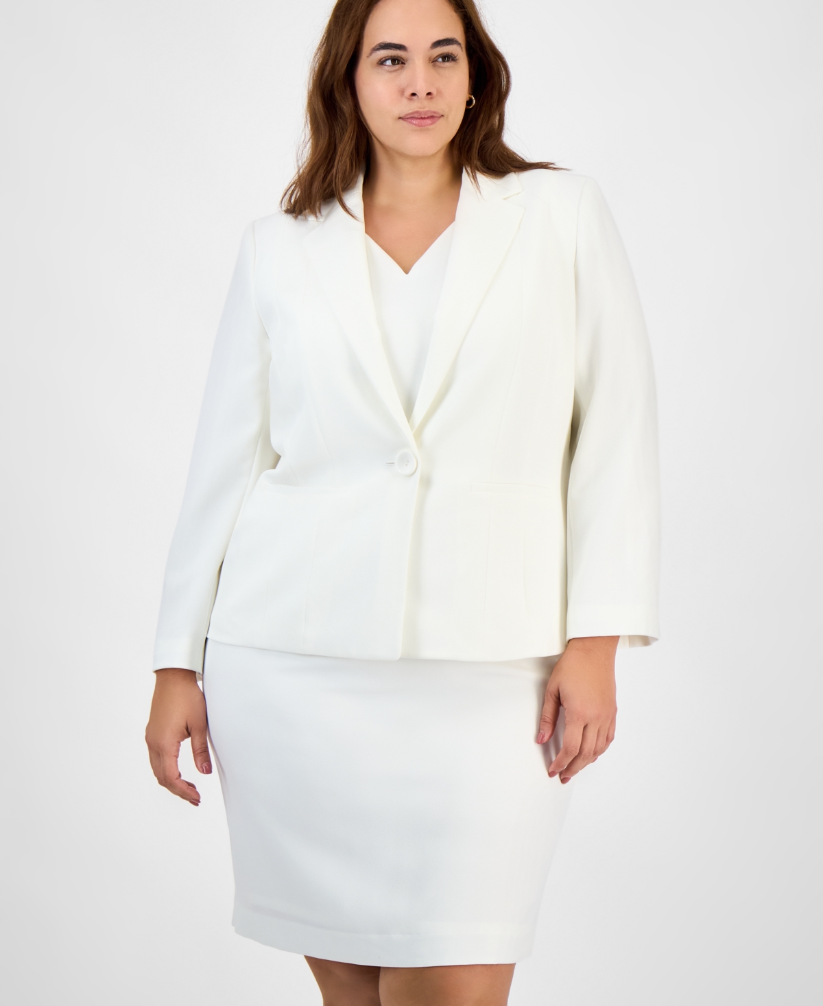 Click here for Kasper Plus Size Crepe One-Button Blazer - Vanilla prices