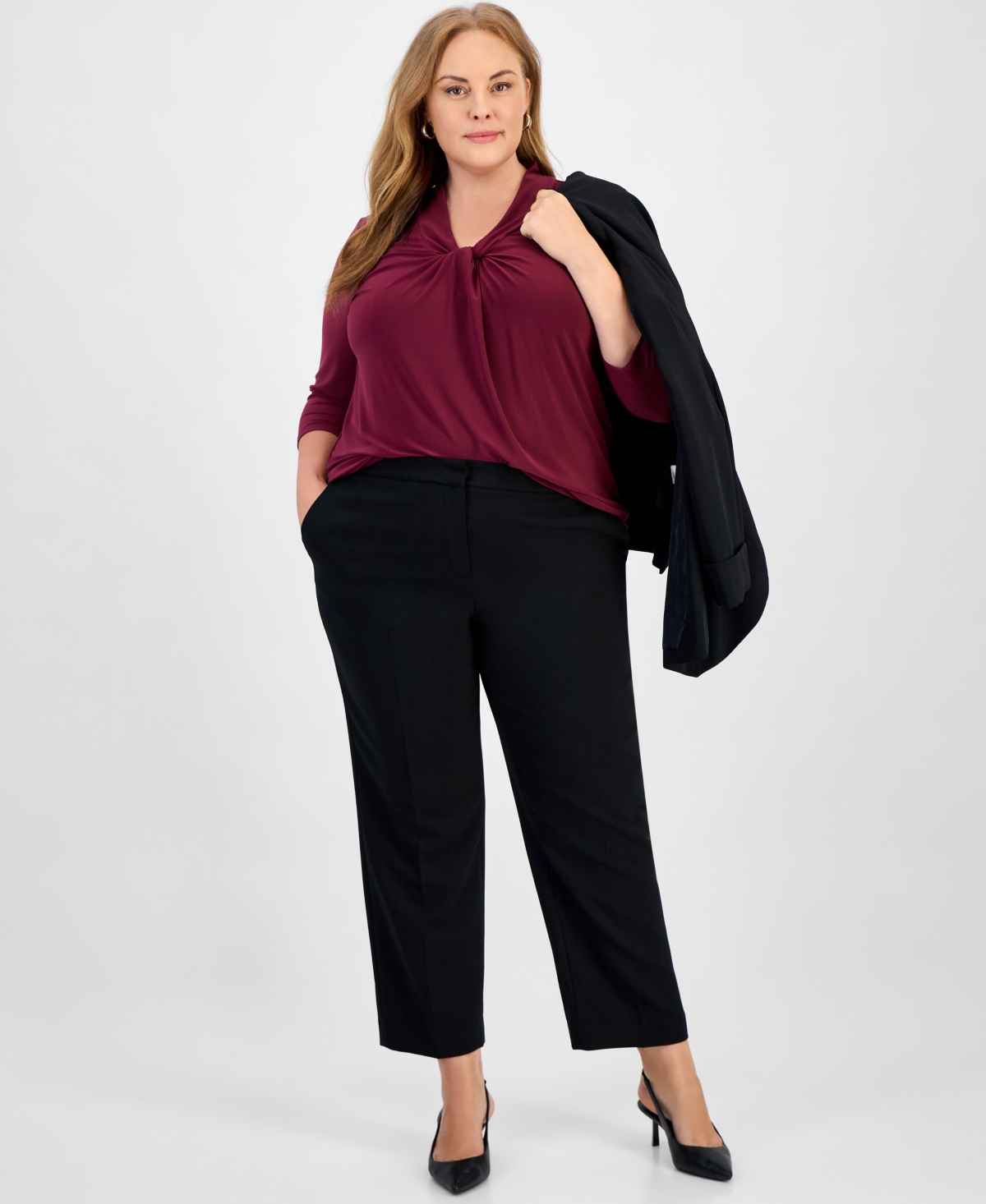 Click here for Kasper Plus Size Straight-Leg Pants - Black prices
