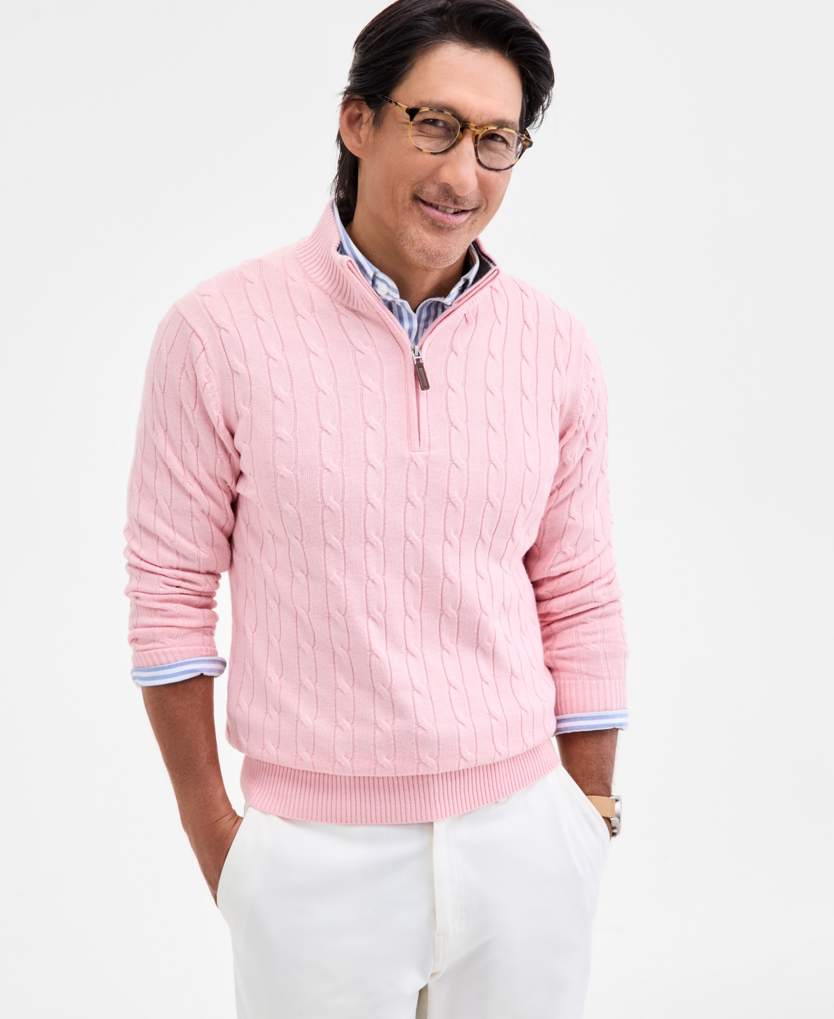 Click here for Club Room Mens Cable Knit Quarter-Zip Cotton Sweat... prices