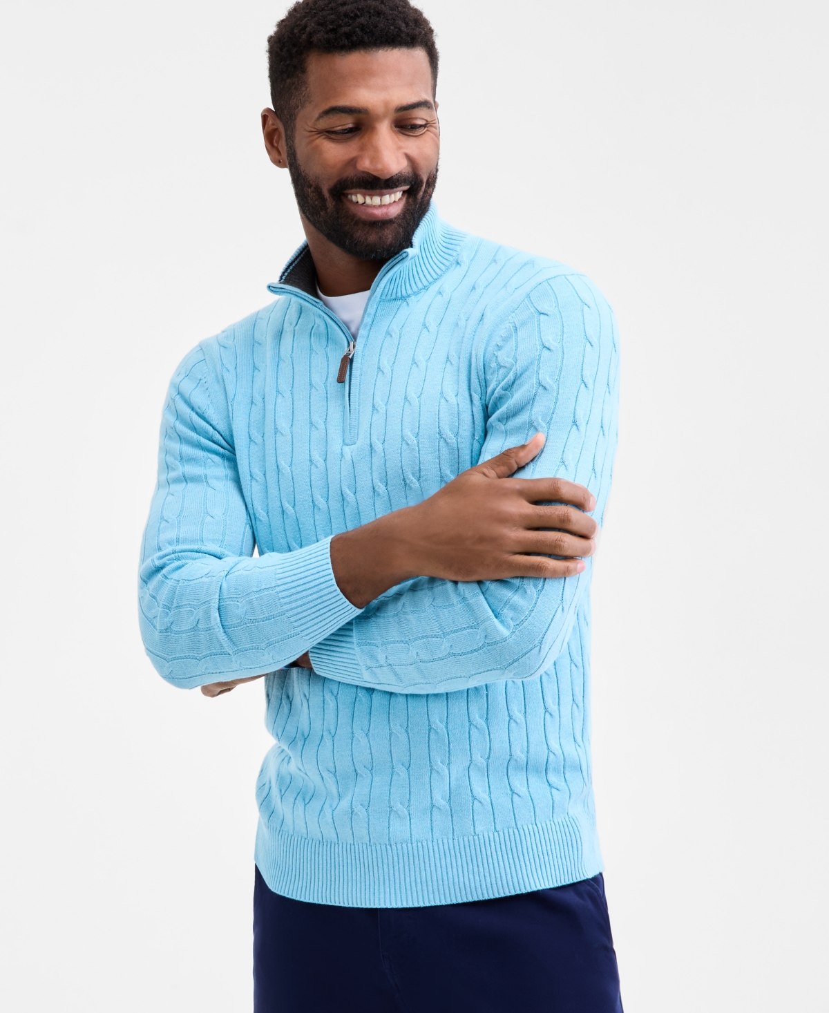 Click here for Club Room Mens Cable Knit Quarter-Zip Cotton Sweat... prices