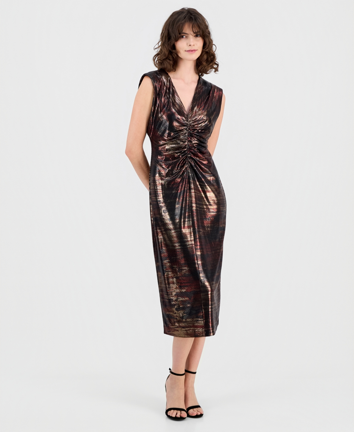Click here for Anne Klein Womens Printed Metallic Sleeveless Midi... prices