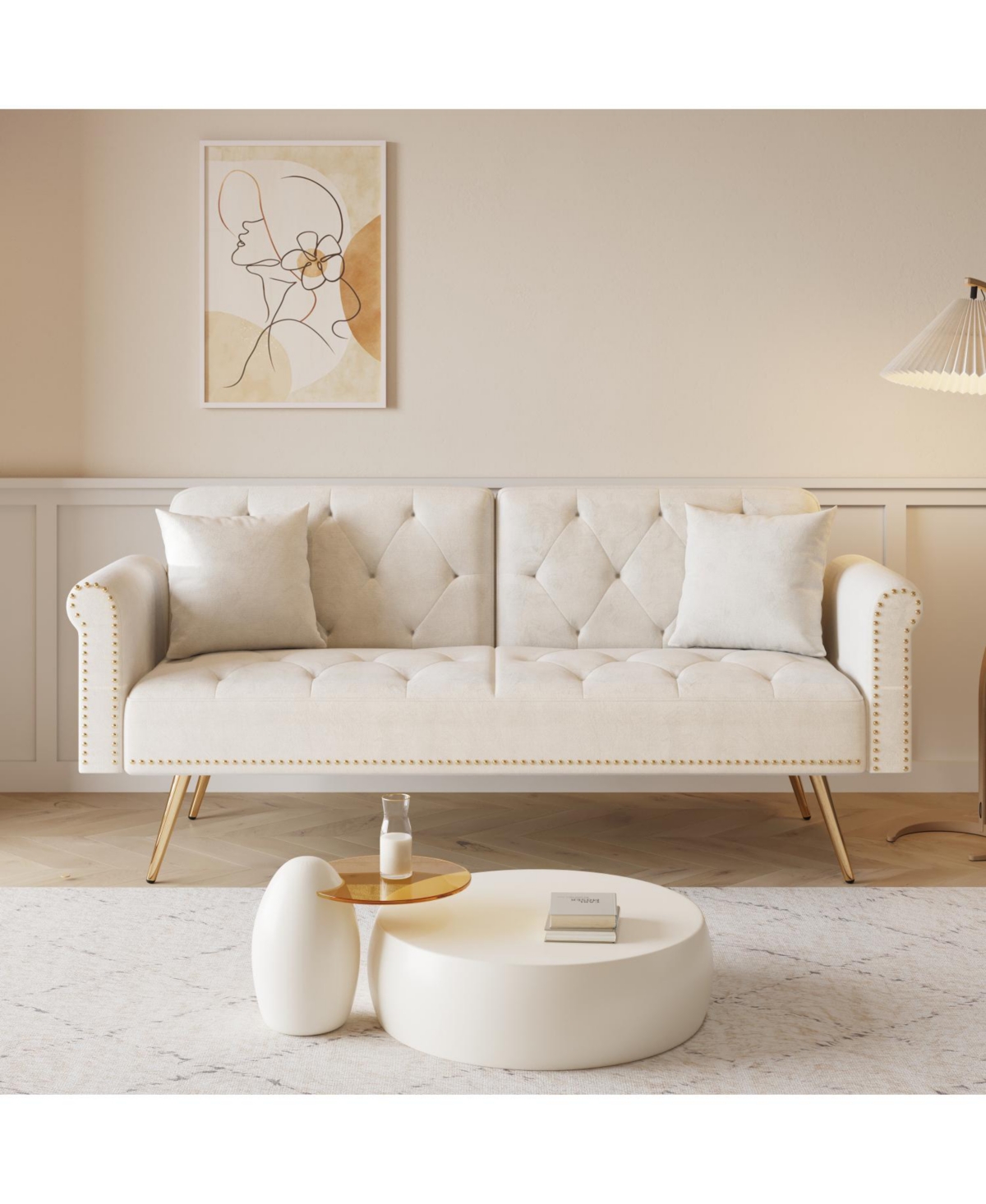 Click here for Streamdale Furniture Beige Velvet Sofa Bed with Na... prices