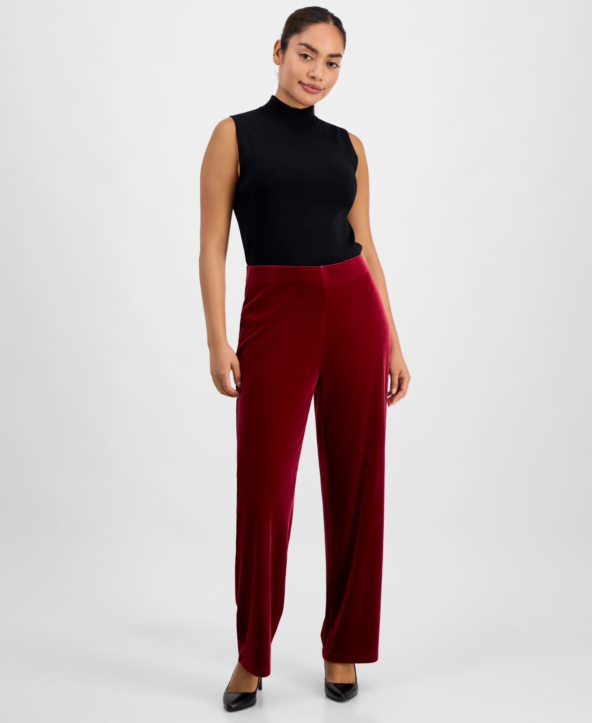 Click here for Ak Anne Klein Petite Velour Mid Rise Wide-Leg Pant... prices