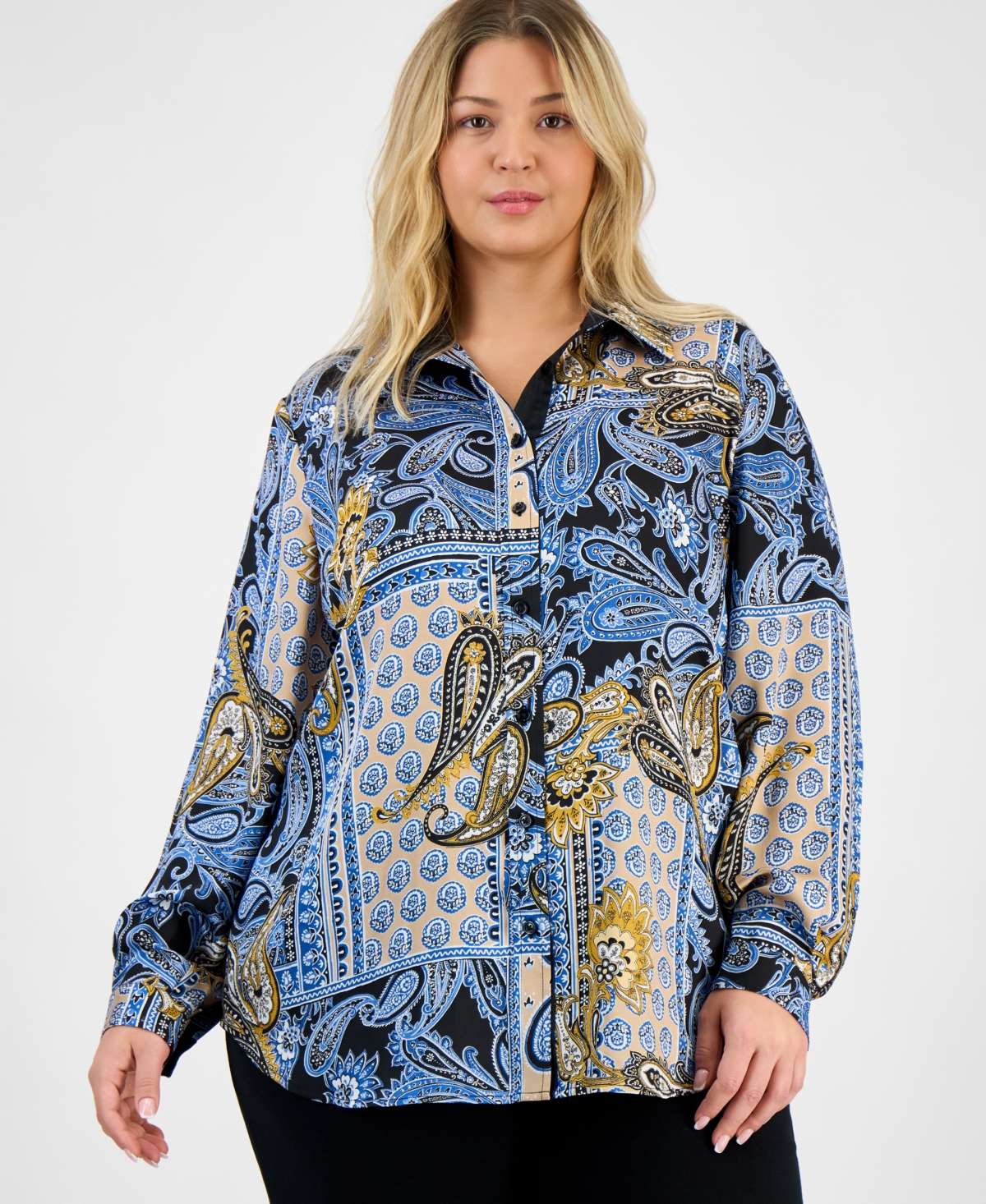 Click here for Jones New York Plus Size Paisley Button-Front Blou... prices