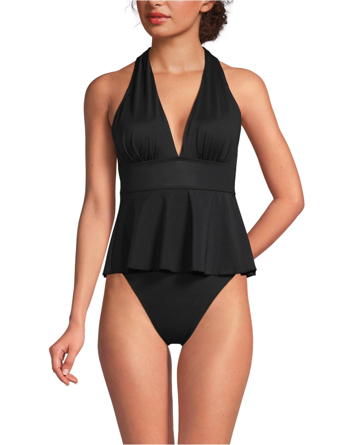 Click here for Lands End Womens SlenderSuit Plunge Ruched X-Back... prices