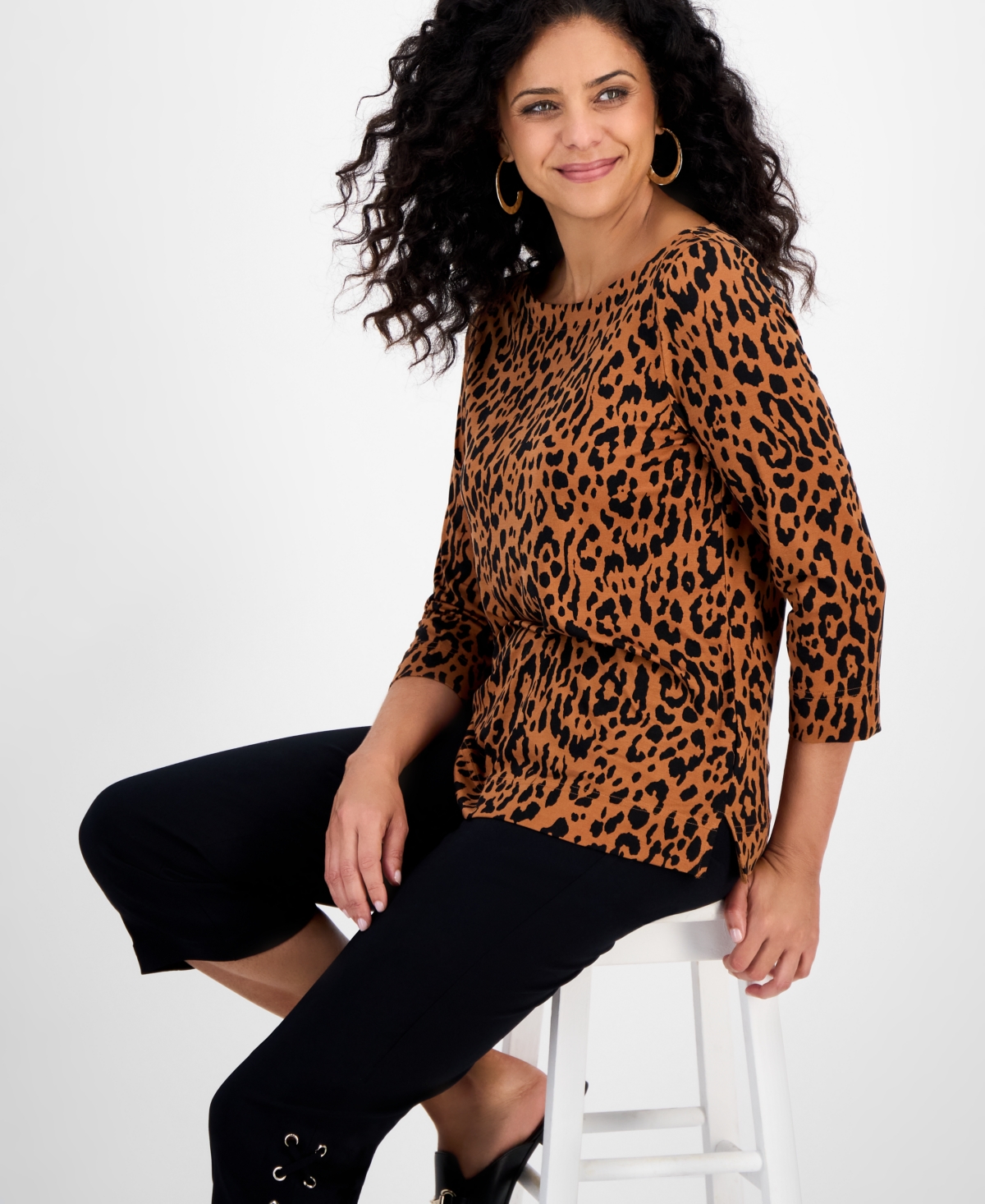 Click here for Jm Collection Womens Printed 3/4-Sleeve Boat-Neck... prices