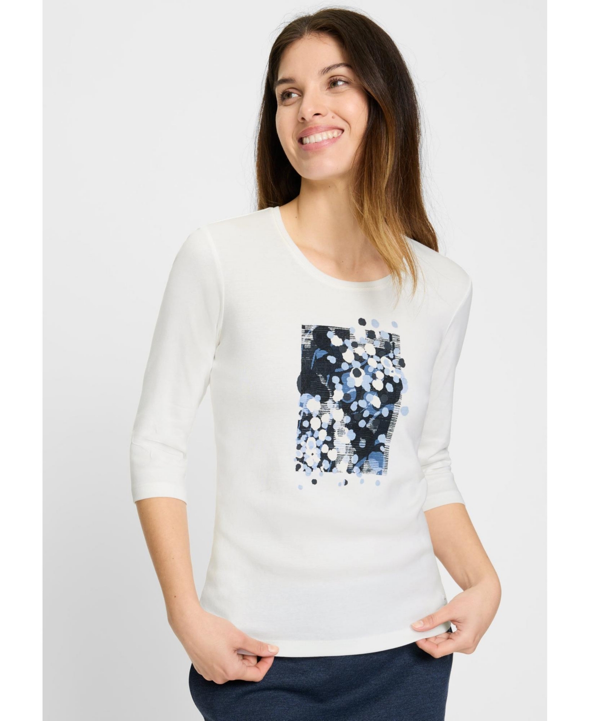 Click here for Olsen Womens Placement Print T-Shirt - Off white prices