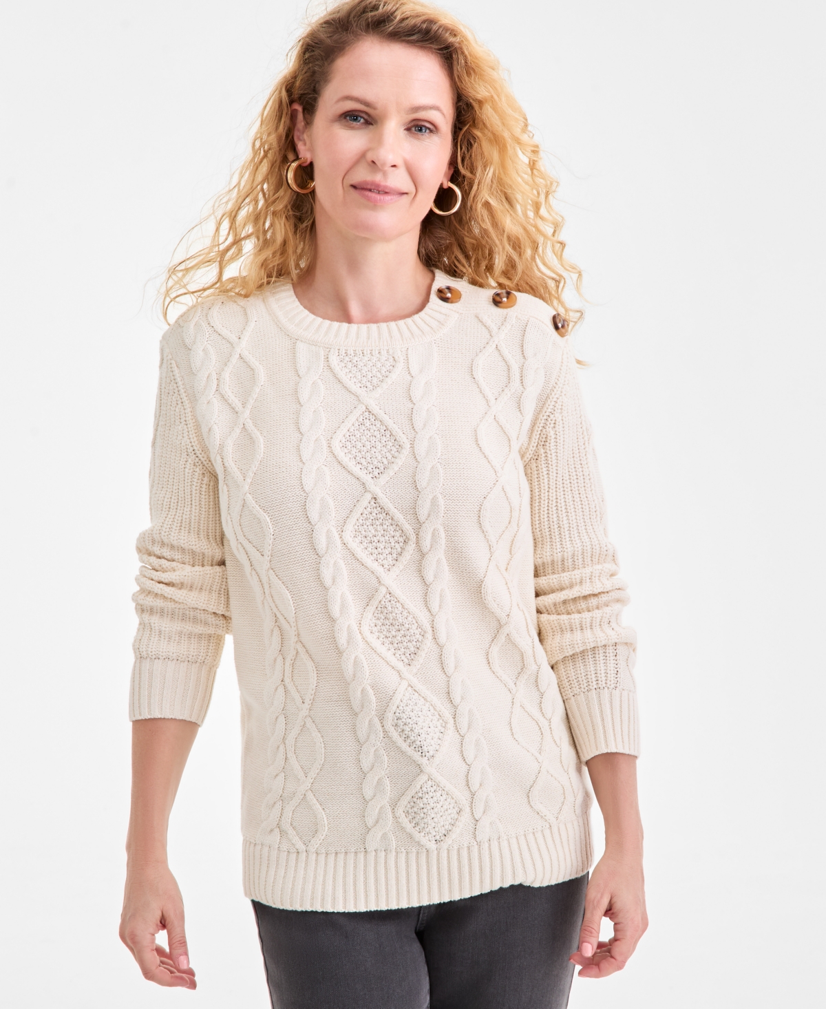 Click here for Style & Co Womens Button-Trim Cable-Knit Sweater... prices