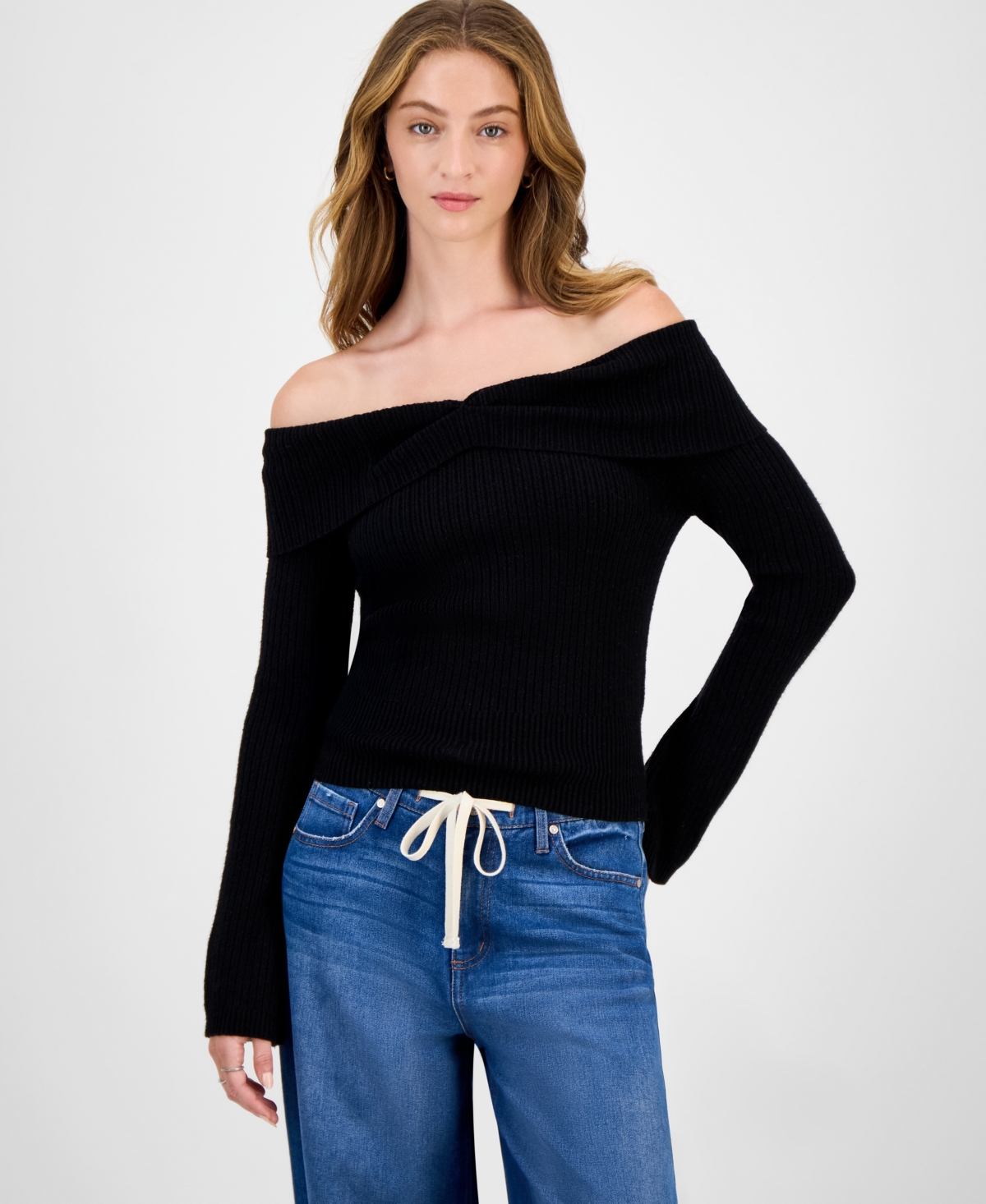 Click here for Hooked Up by Iot Juniors Off-The-Shoulder Sweater... prices