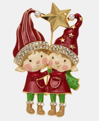 Holiday Lane Crystal & Imitation Pearl Elf Pin, Macy's Exclusive - Macy's