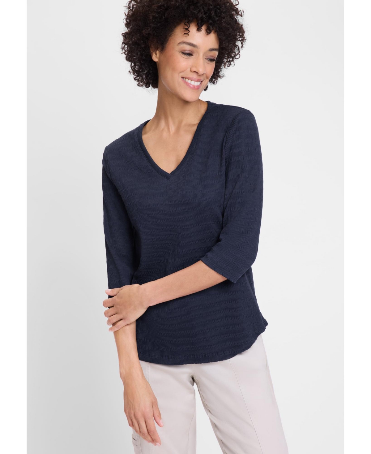 Click here for Olsen Textured T-Shirt - Ink blue prices