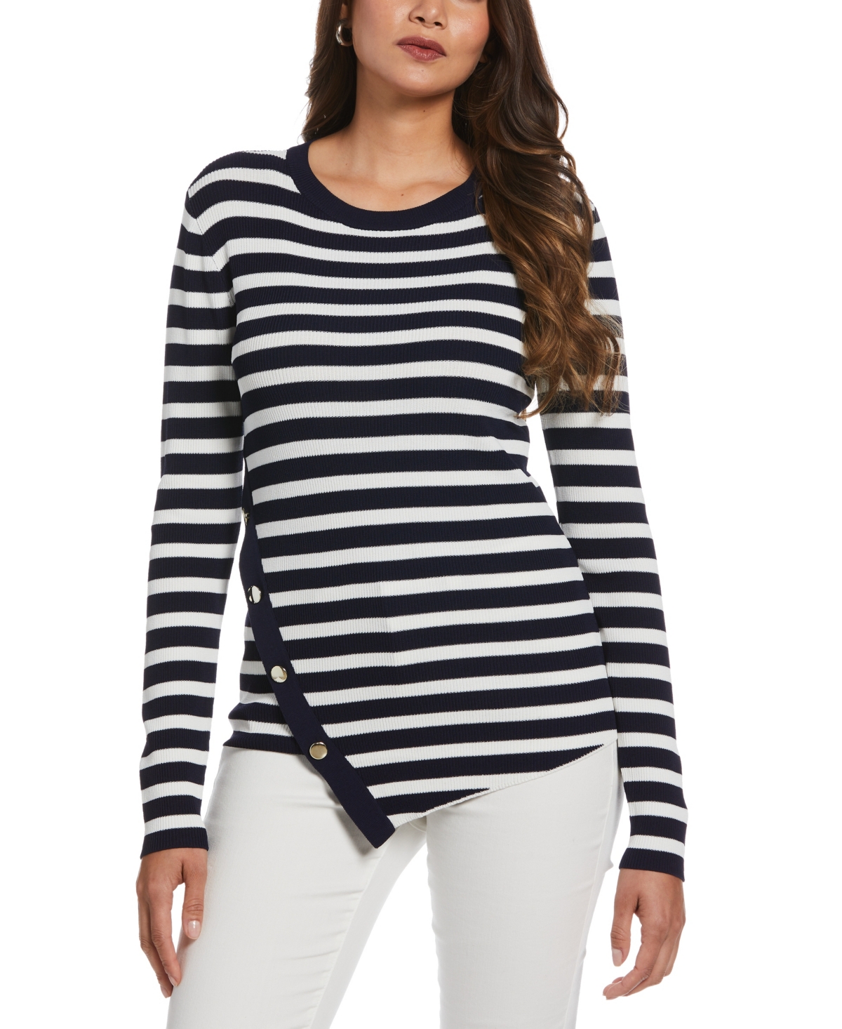 Click here for Ella Rafaella Womens Snap Trim Stripe Asymmetrical... prices