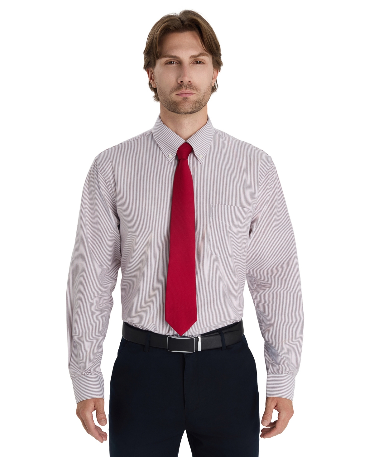 Club Room Mens Core Plus Oxford Shirt  Macys Exclusive - Crimson Combo