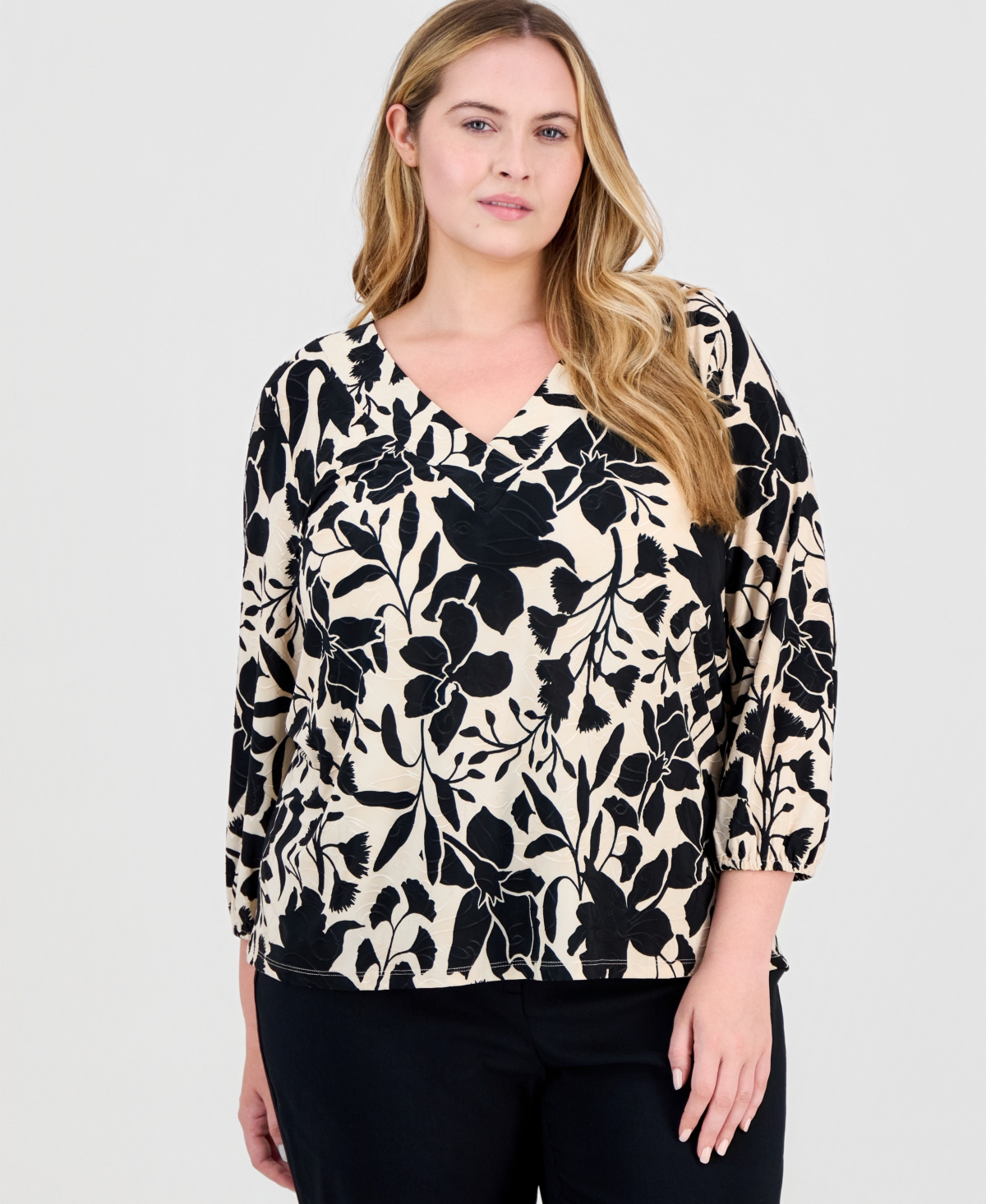 Click here for Jm Collection Plus Size Printed V-Neck Jacquard To... prices