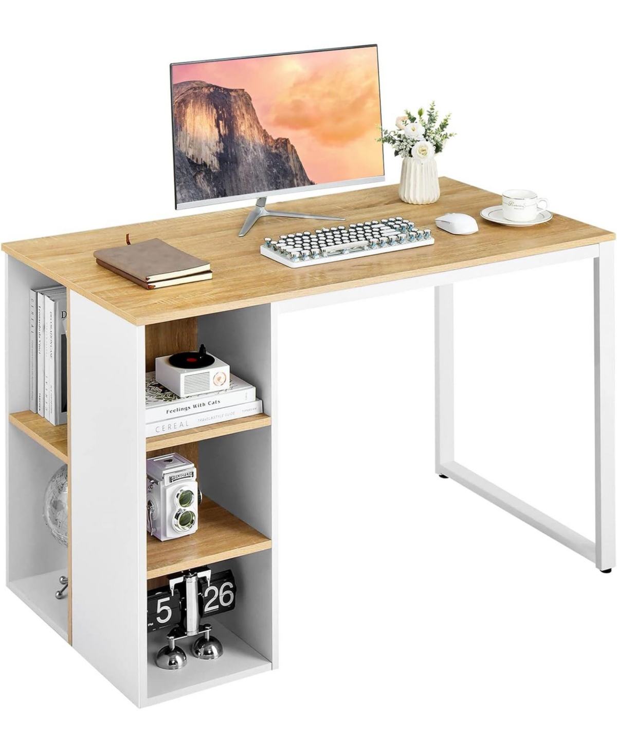 Click here for Mecale Computer Desk with 5 Side Shelves and Metal... prices