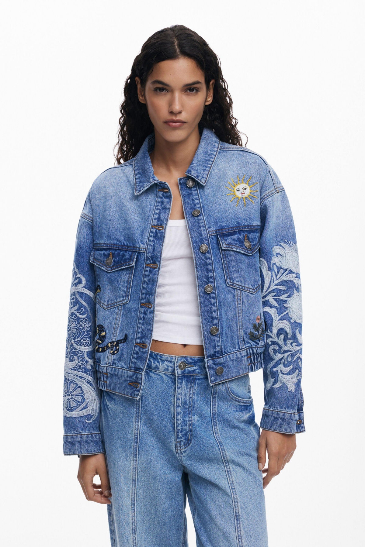 Click here for Desigual Womens Denim jacket with oriental embroid... prices