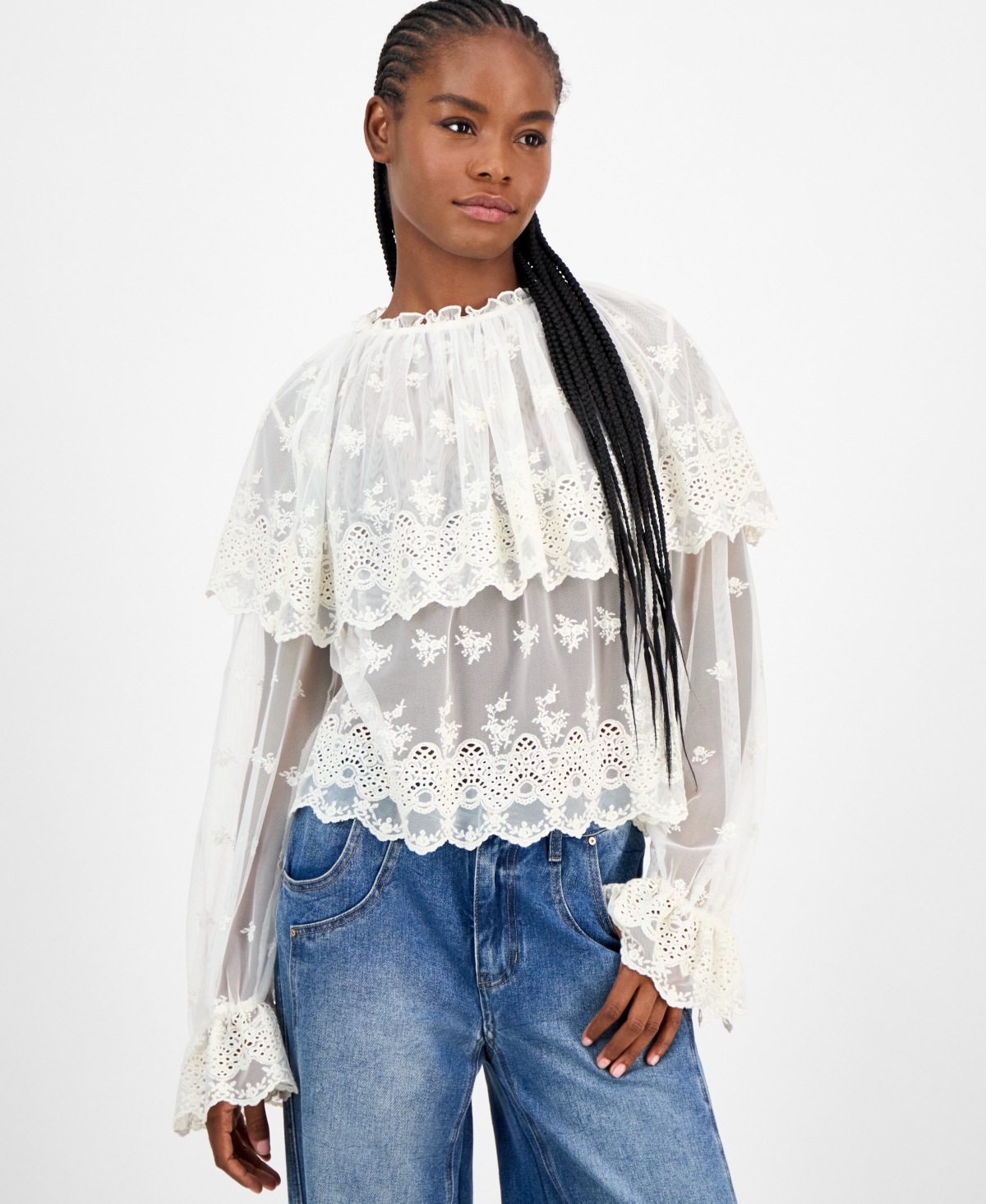 Click here for And Now This Petite Embroidered Cape Lace Top  Mac... prices