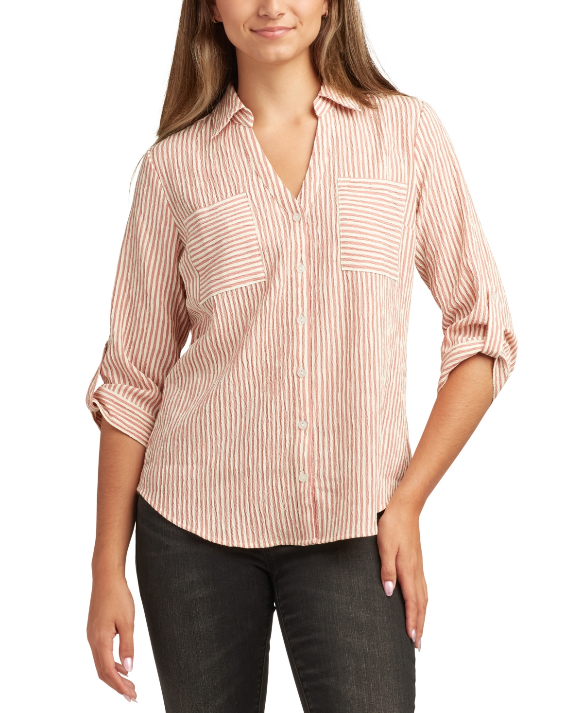 Click here for Bcx Juniors Striped Pattern Button-Front Top - Apr... prices