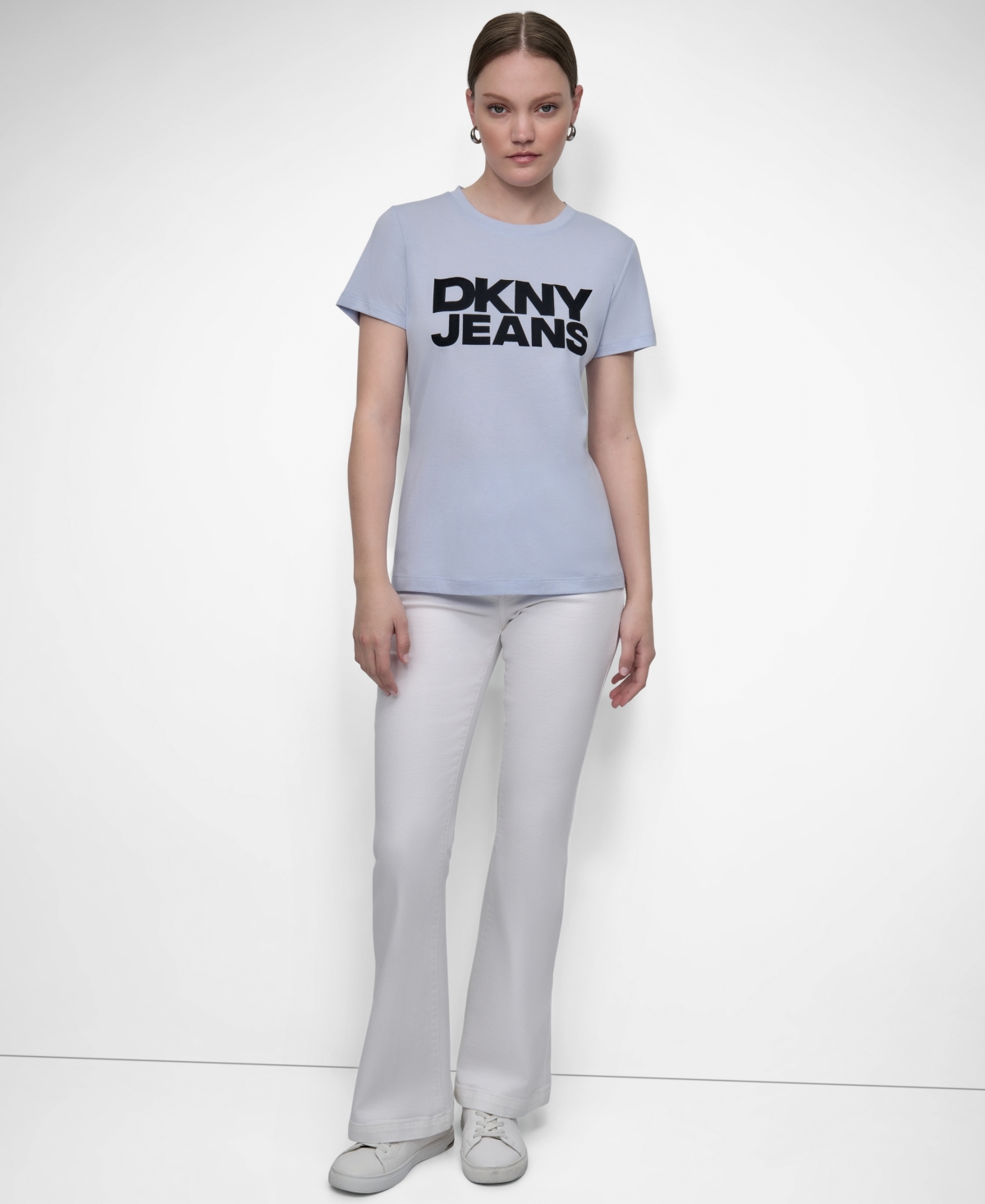Click here for Dkny Jeans Womens Flocked Logo Crewneck T-Shirt -... prices