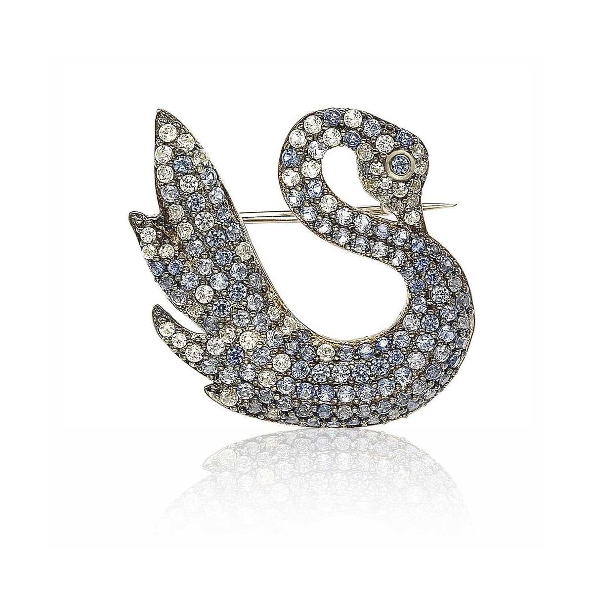 Click here for Suzy Levian Sterling Silver Sapphire Swan Brooch -... prices