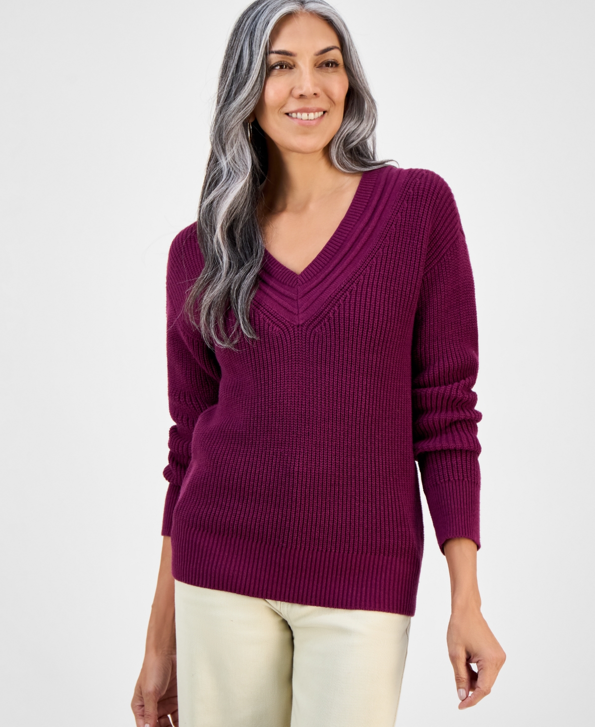 Click here for Style & Co Womens V-Neck Long-Sleeve Sweater  Macy... prices