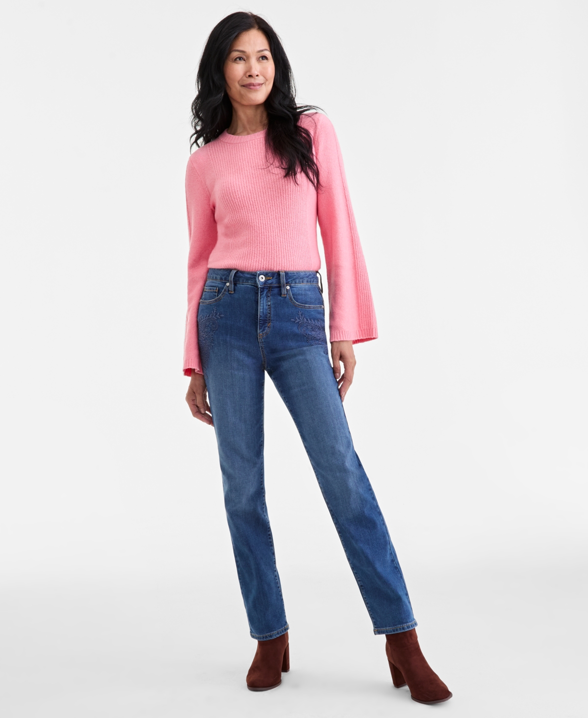 Click here for Style & Co Womens Embroidered High-Rise Straight J... prices