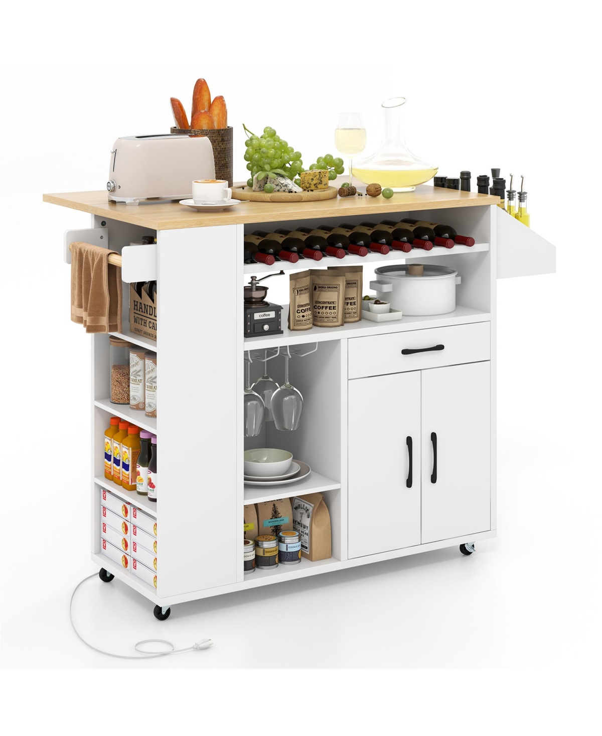 Click here for Gymax Drop-Leaf Kitchen Island Cart w/ Power Outle... prices