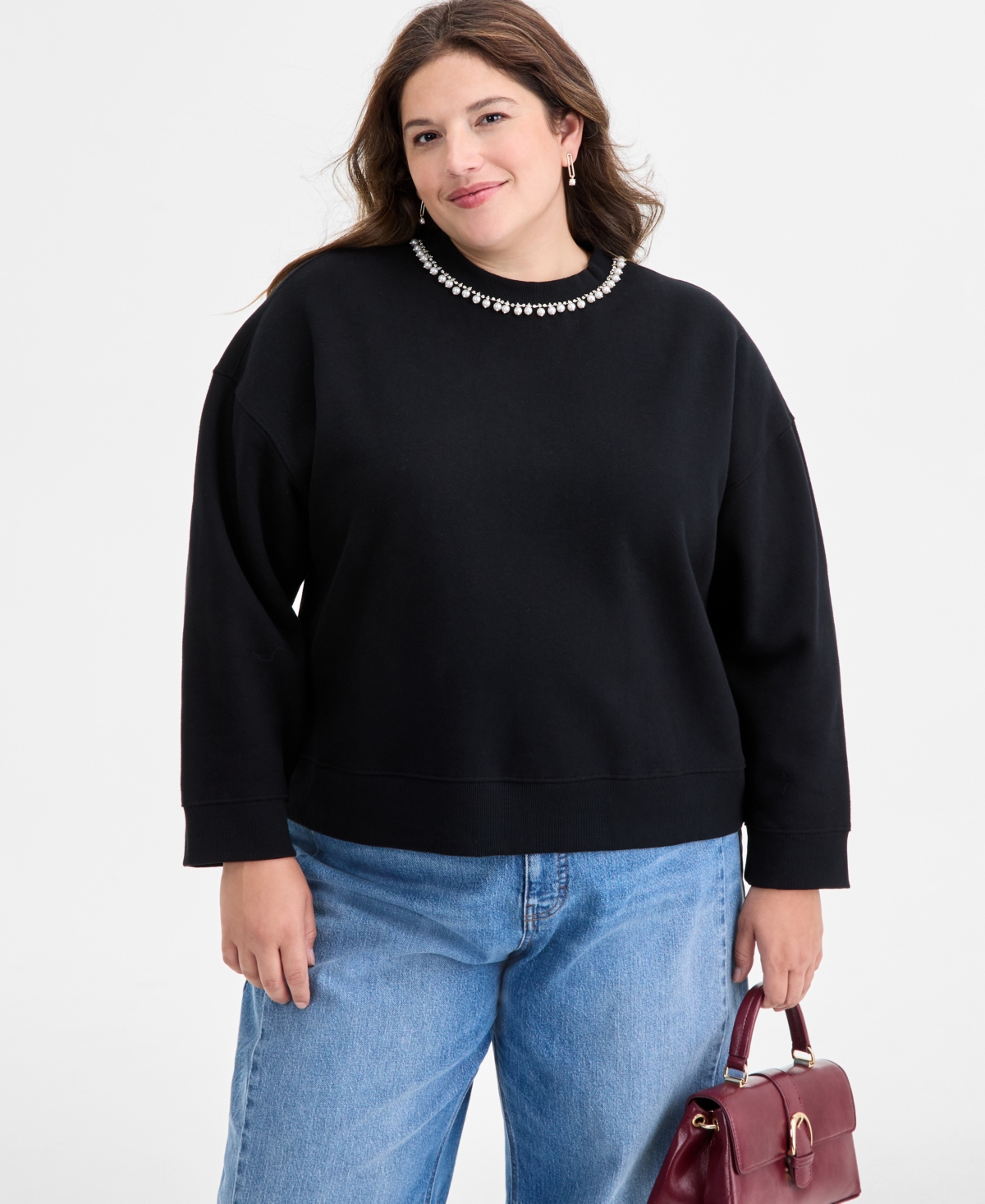 Click here for On 34th Trendy Plus Size Embellished-Neck Long-Sle... prices