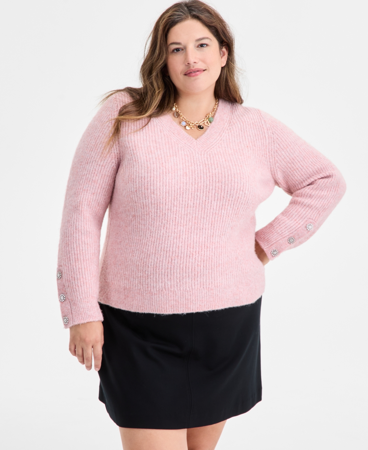 Click here for On 34th Trendy Plus Size Embellished-Cuff Sweater... prices