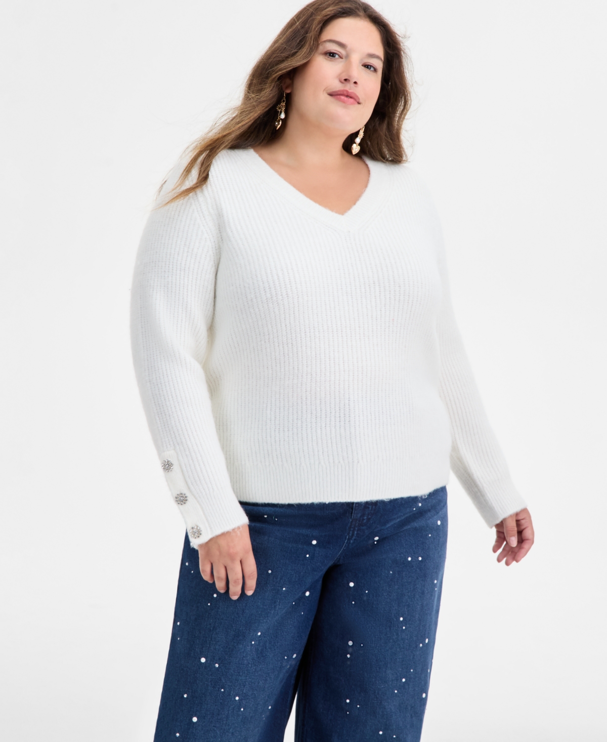Click here for On 34th Trendy Plus Size Embellished-Cuff Sweater... prices