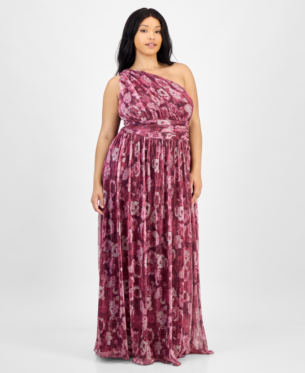 Click here for B Darlin Trendy Plus Size Printed One-Shoulder Gow... prices