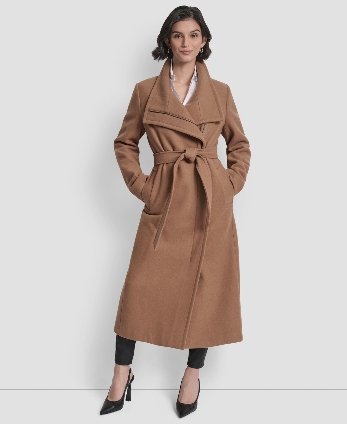 Click here for Dkny Womens Wing Collar Asymmetrical Wrap Coat - D... prices