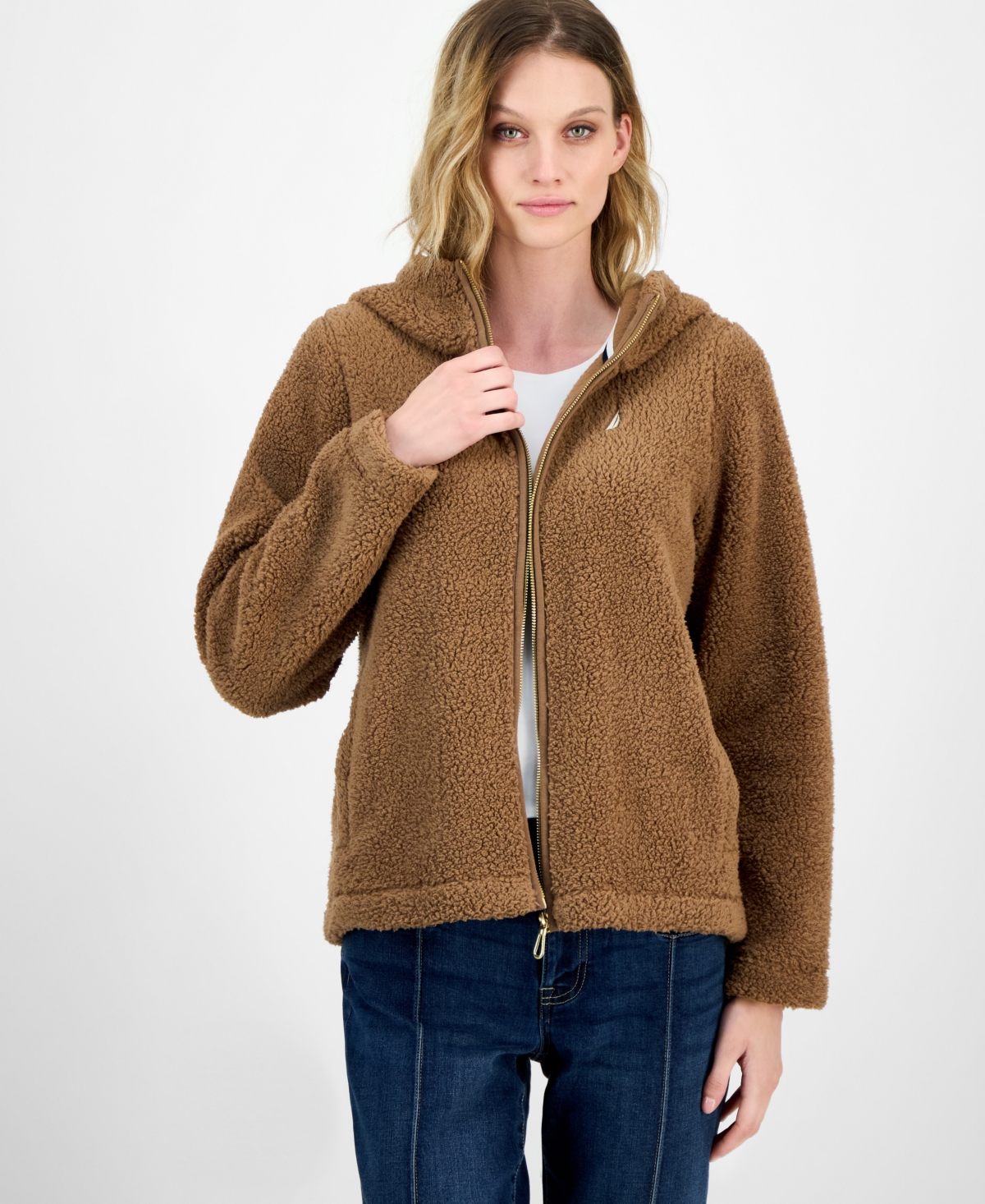 Click here for Nautica Jeans Womens Zippered Fleece Jacket - Barl... prices