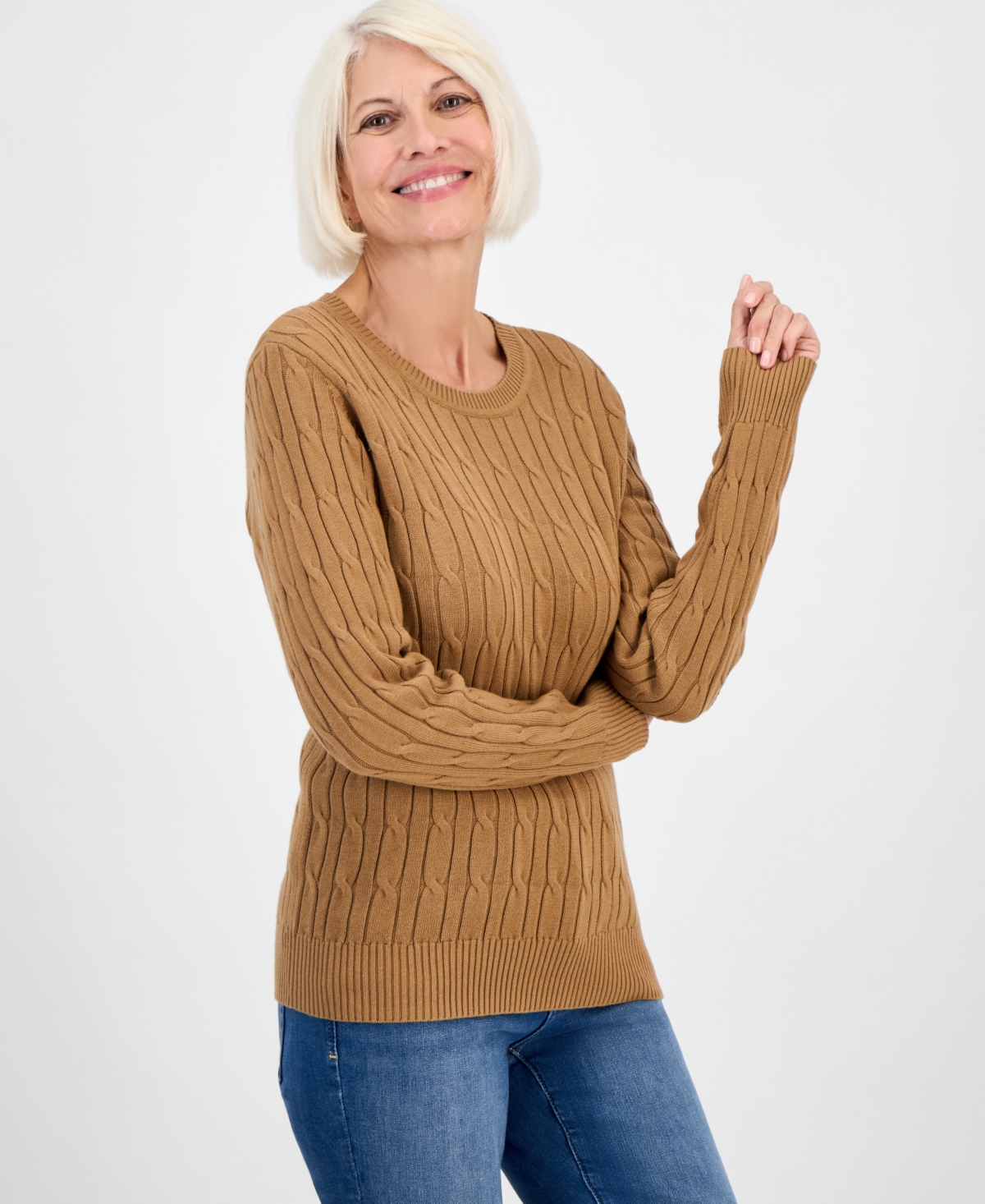 Click here for Style & Co Petite Cotton Cable-Knit Crewneck Sweat... prices