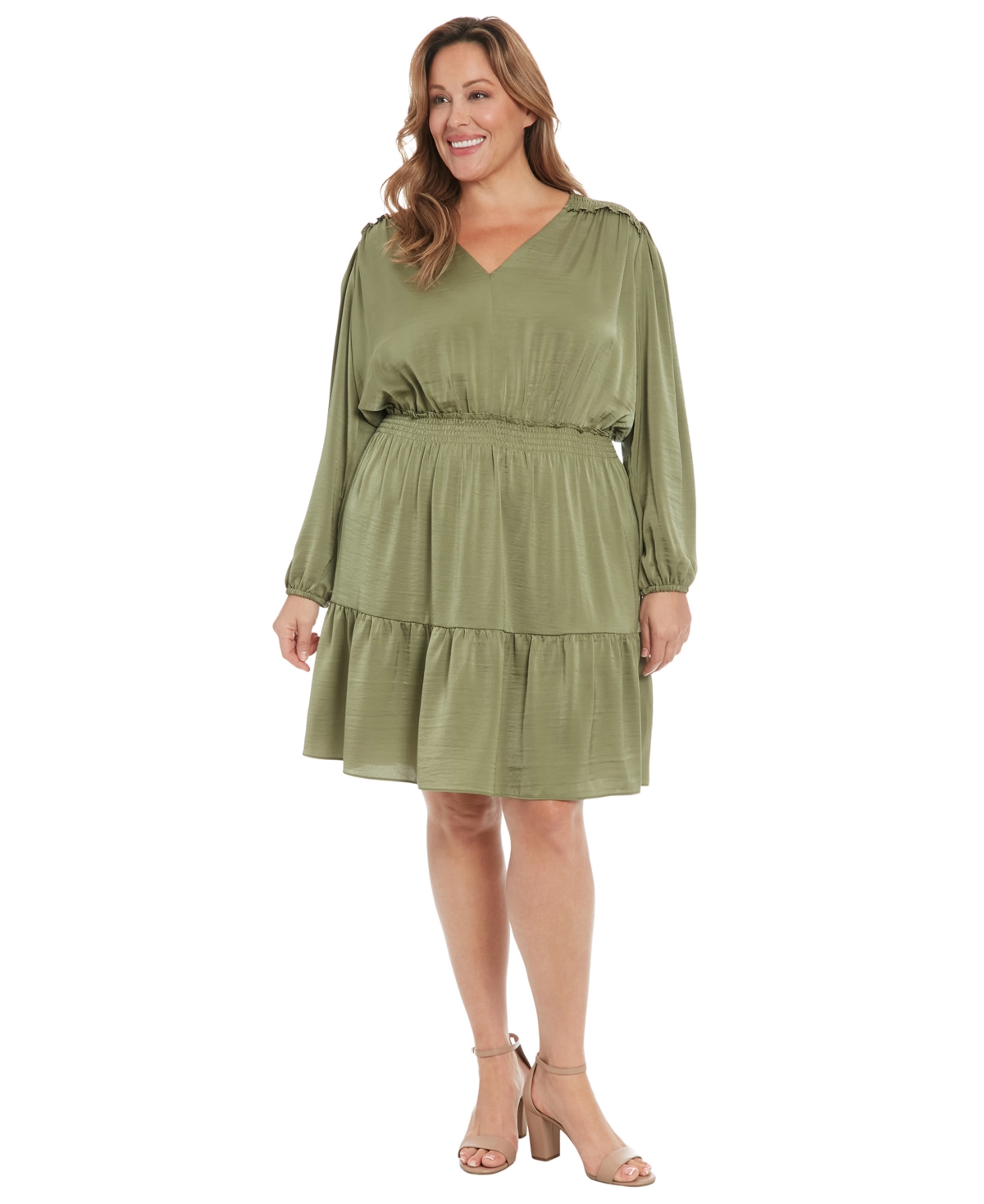 Click here for London Times Plus Size V-Neck Smock Shoulder Dress... prices