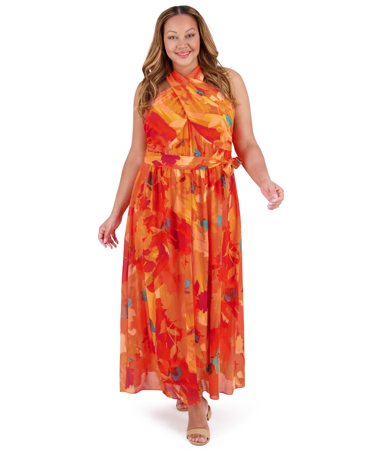 Click here for London Times Plus Size Chiffon Printed Dress - Ora... prices