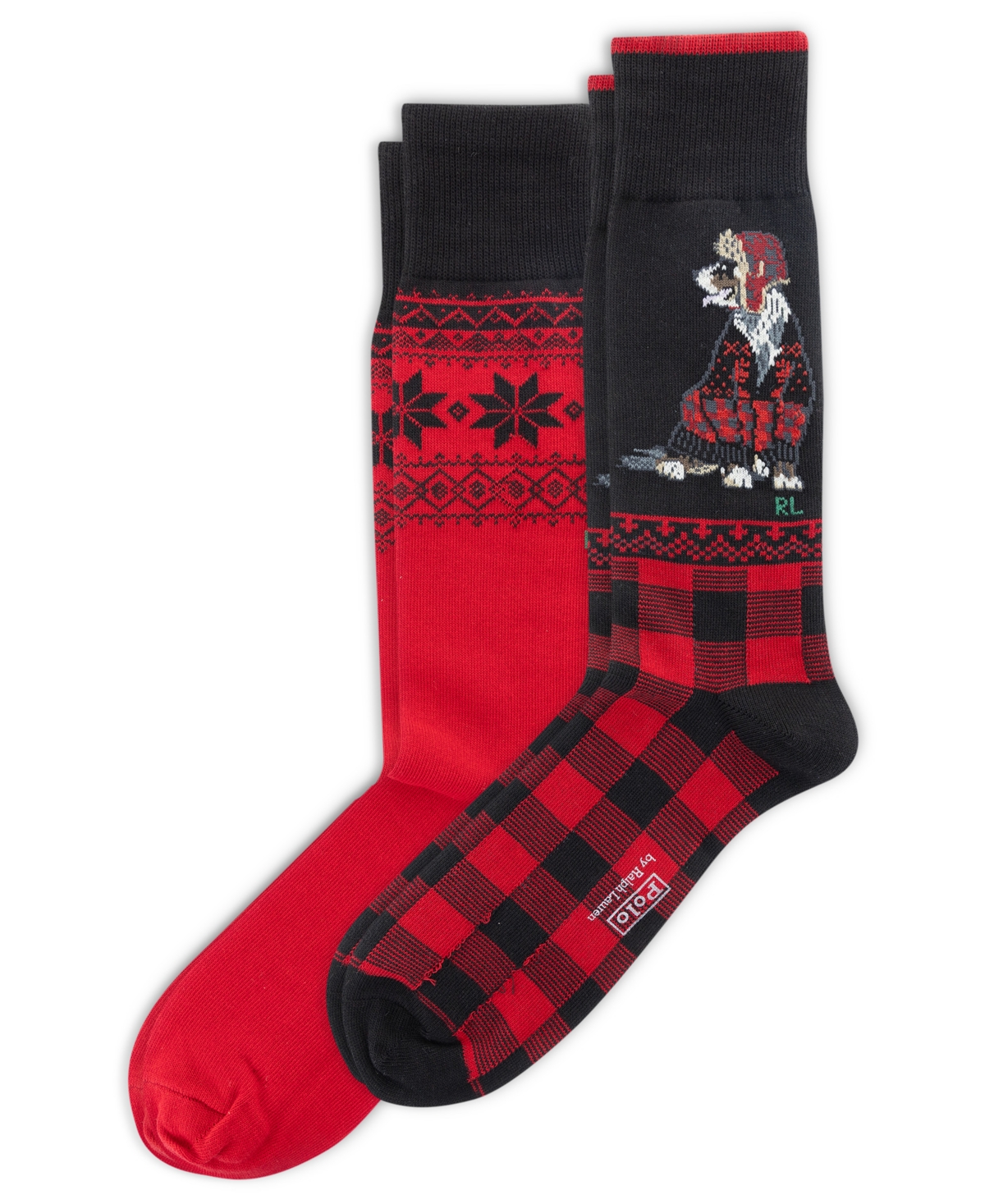 Polo Ralph Lauren Mens 2-Pack Holiday Dog Socks - Red