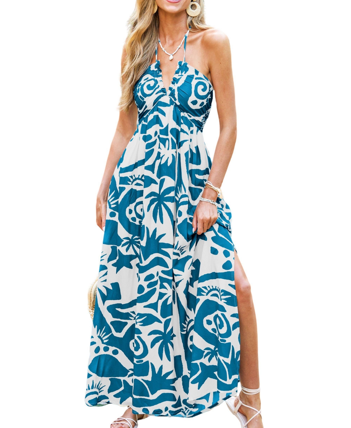 Click here for Cupshe Womens Tropical Print Halter Maxi Beach Dre... prices