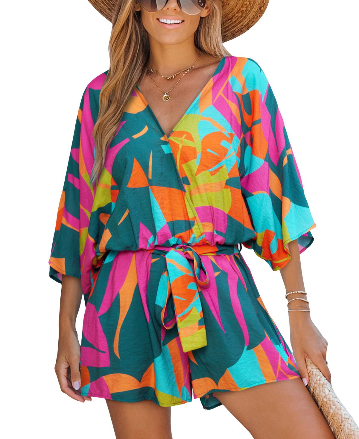 Click here for Cupshe Womens Wild Zephyr Tropical Romper - Dark g... prices