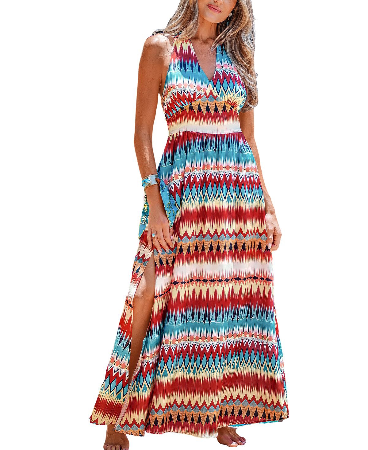 Click here for Cupshe Womens Color Me Happy Chevron Maxi Beach Dr... prices