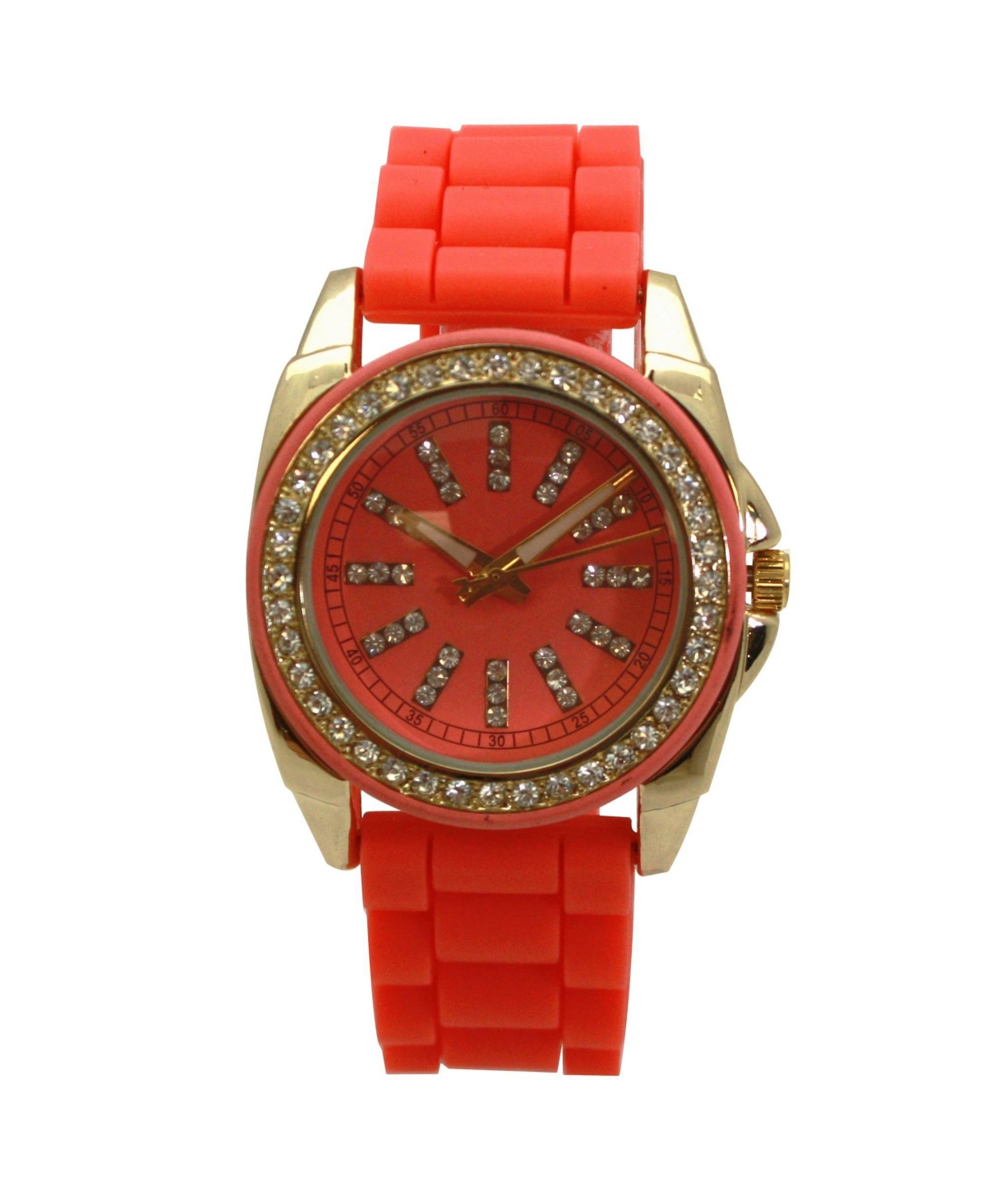 Click here for Olivia Pratt Orange Bright Silicone Band with Rhin... prices