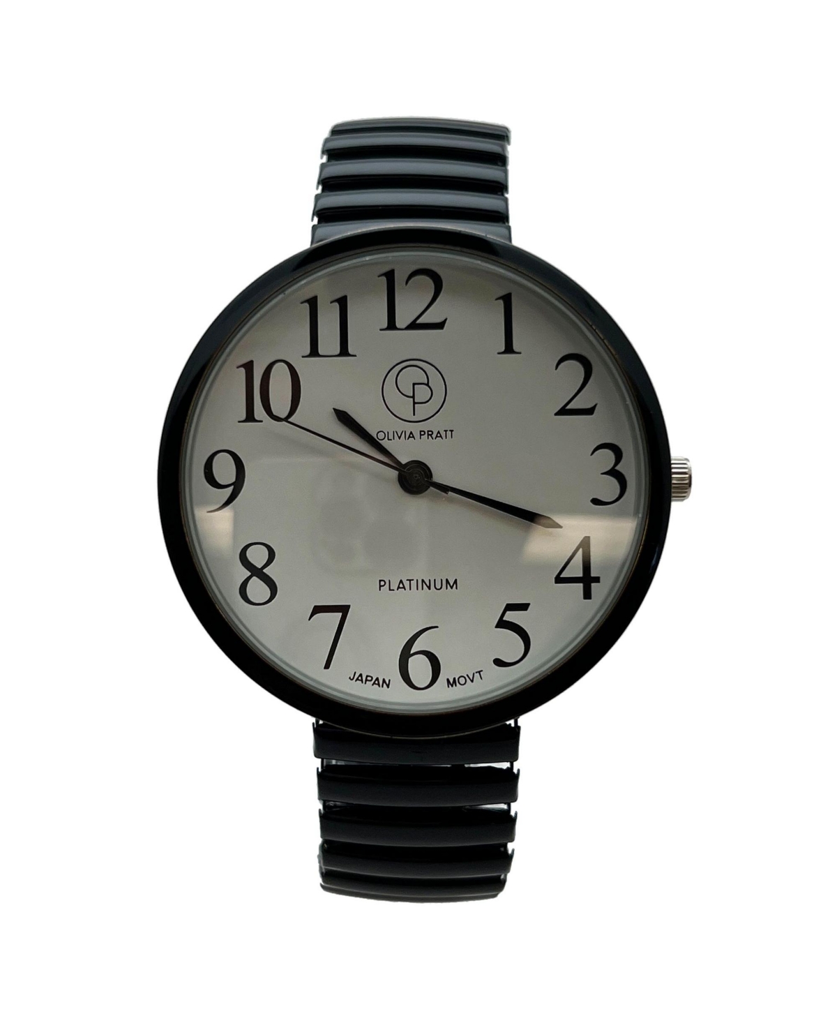 Click here for Olivia Pratt Black Stretch Band Big Face Shiny Col... prices