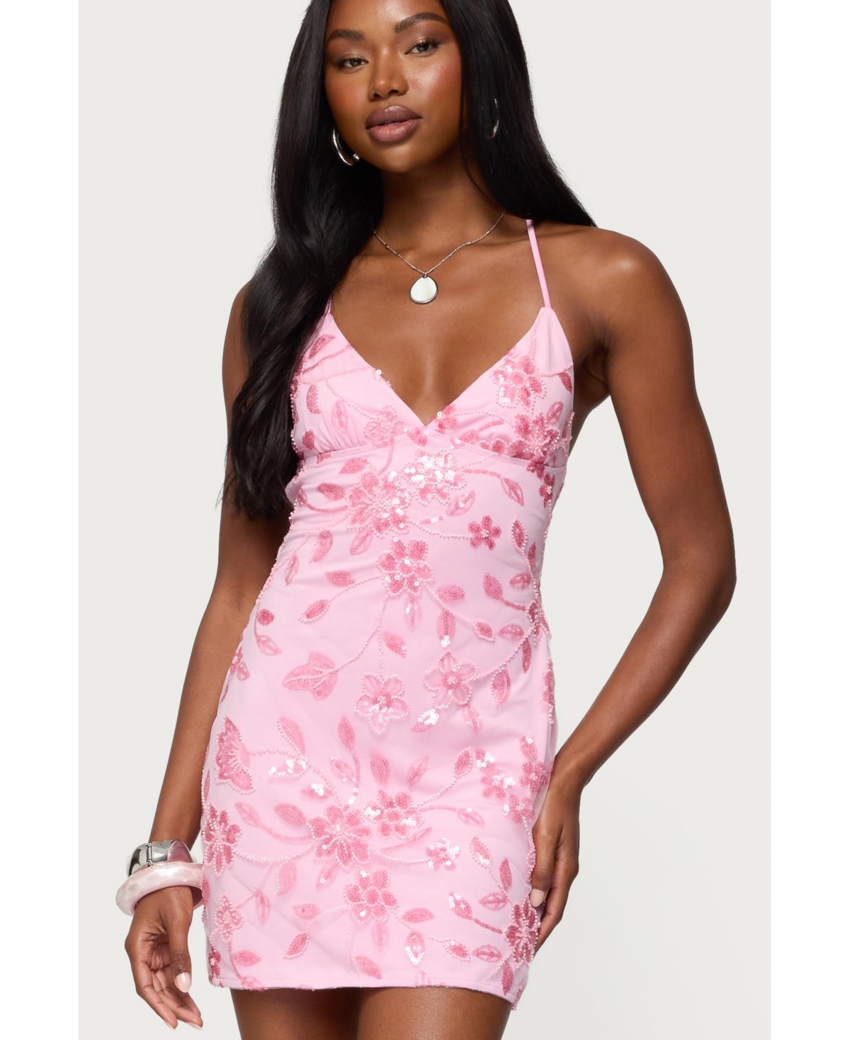 Click here for Edikted Womens Ayv Sequin Floral Backless Mini Dre... prices