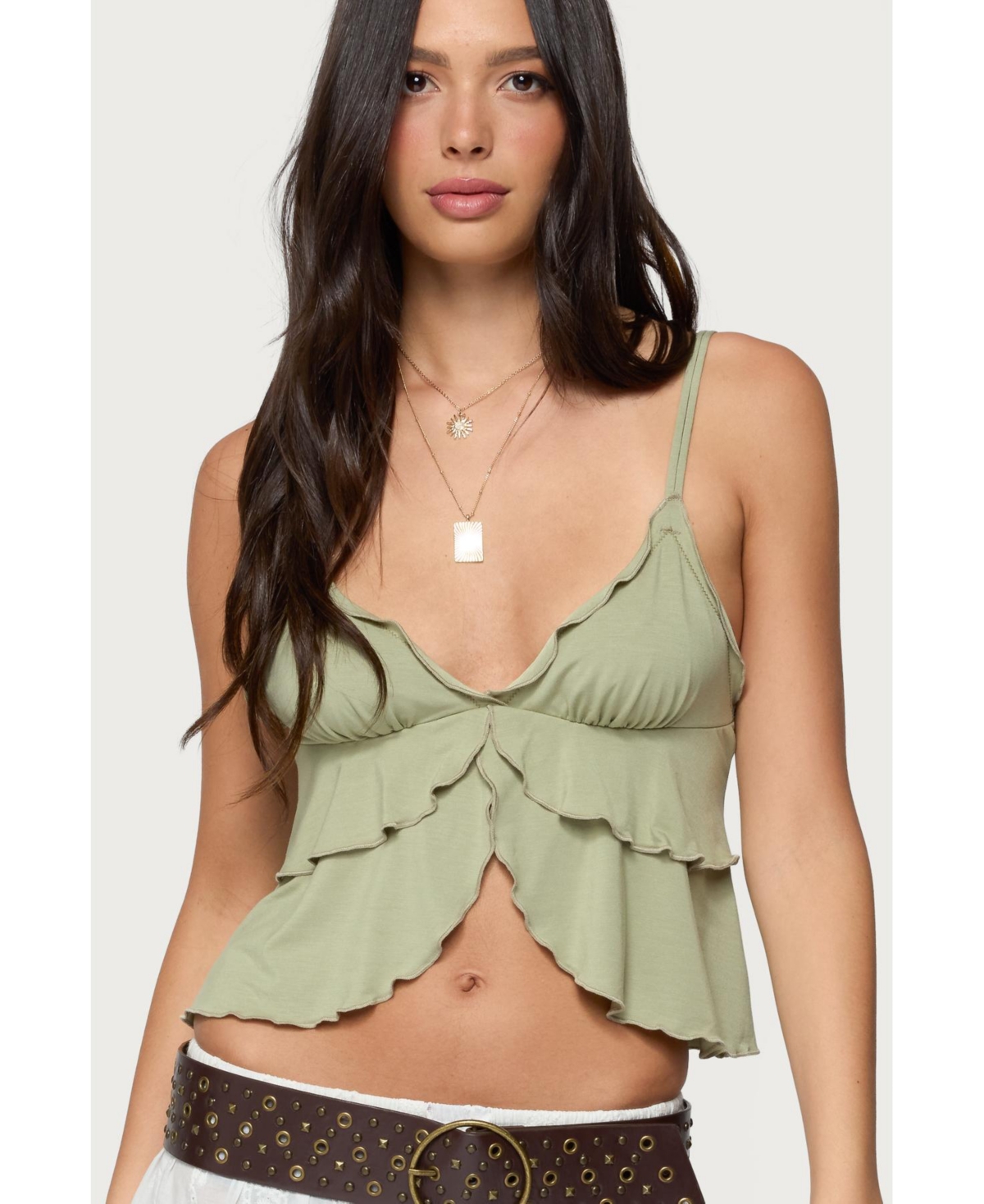 Click here for Edikted Womens Kailan Ruffled Babydoll Top - Sage prices