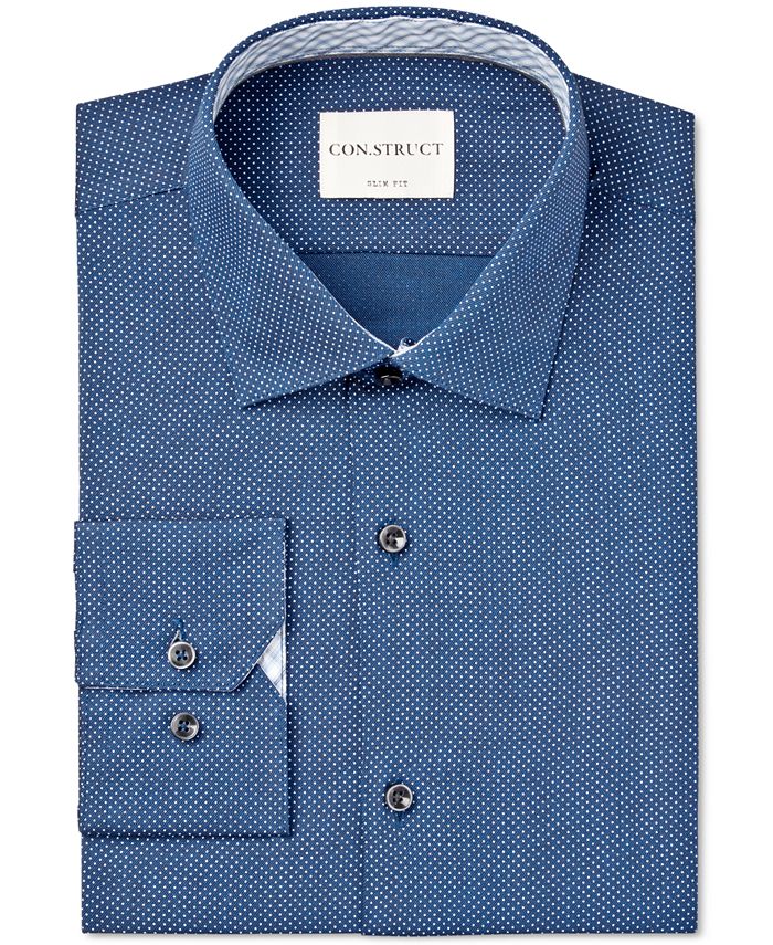 ConStruct Con.Struct Men's Slim-Fit White Dot Print Dress Shirt - Macy's